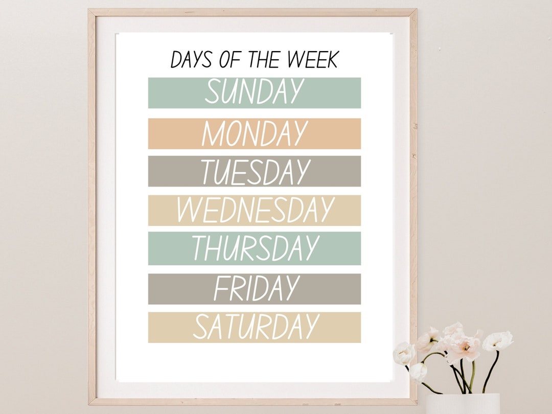 Days of the Week Printable Educational Poster-for Classroom, Homeschool ...