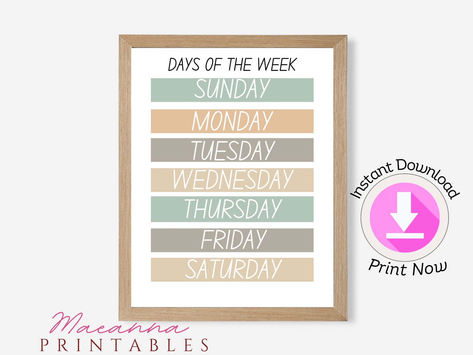 Days of the Week Printable Educational Poster-for Classroom, Homeschool ...