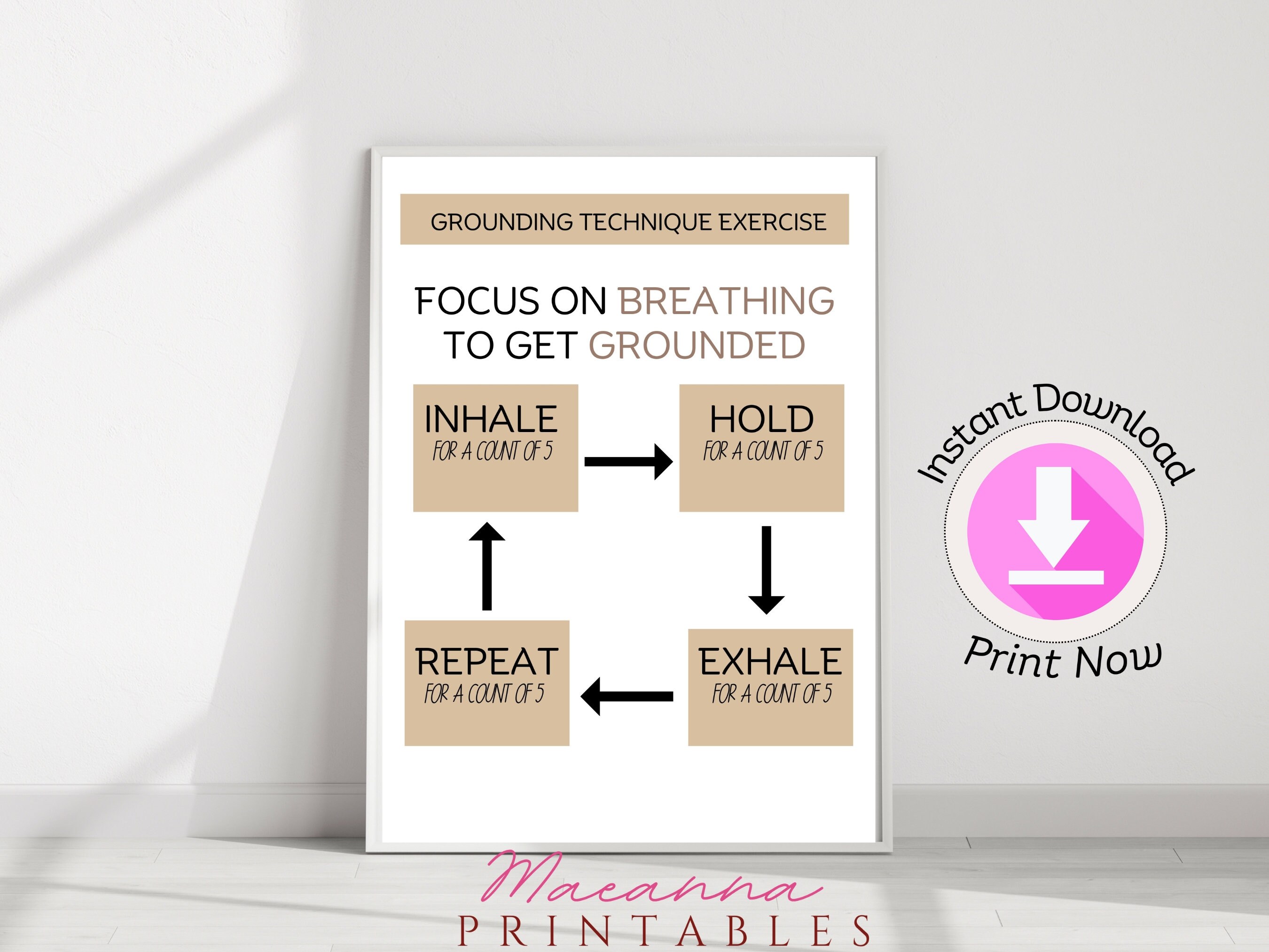 Grounding Technique Breathing Wall Art Printable - Mindfulness Decor ...