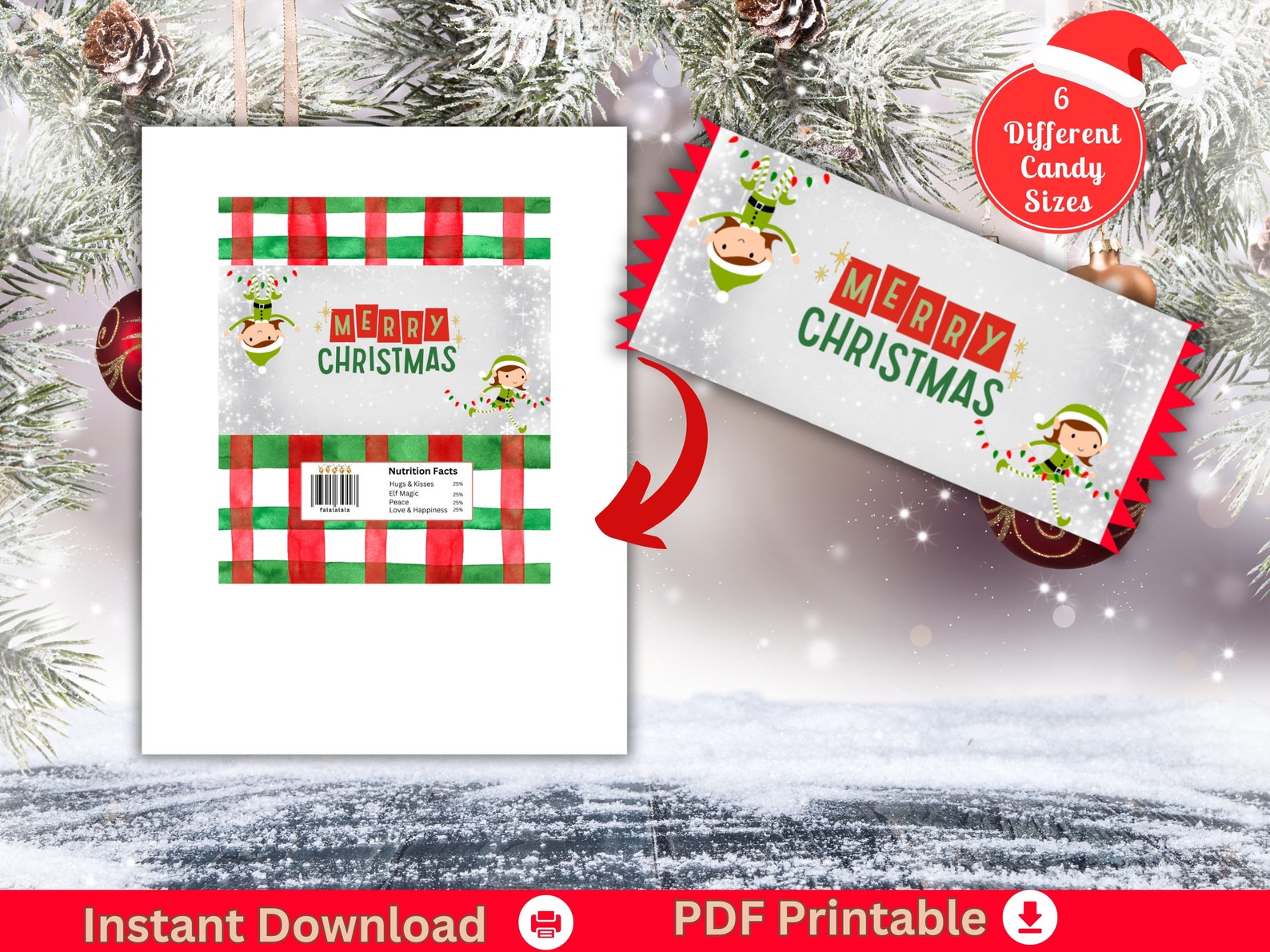Printable Christmas Candy Wrapper Template Festive Holiday - Etsy