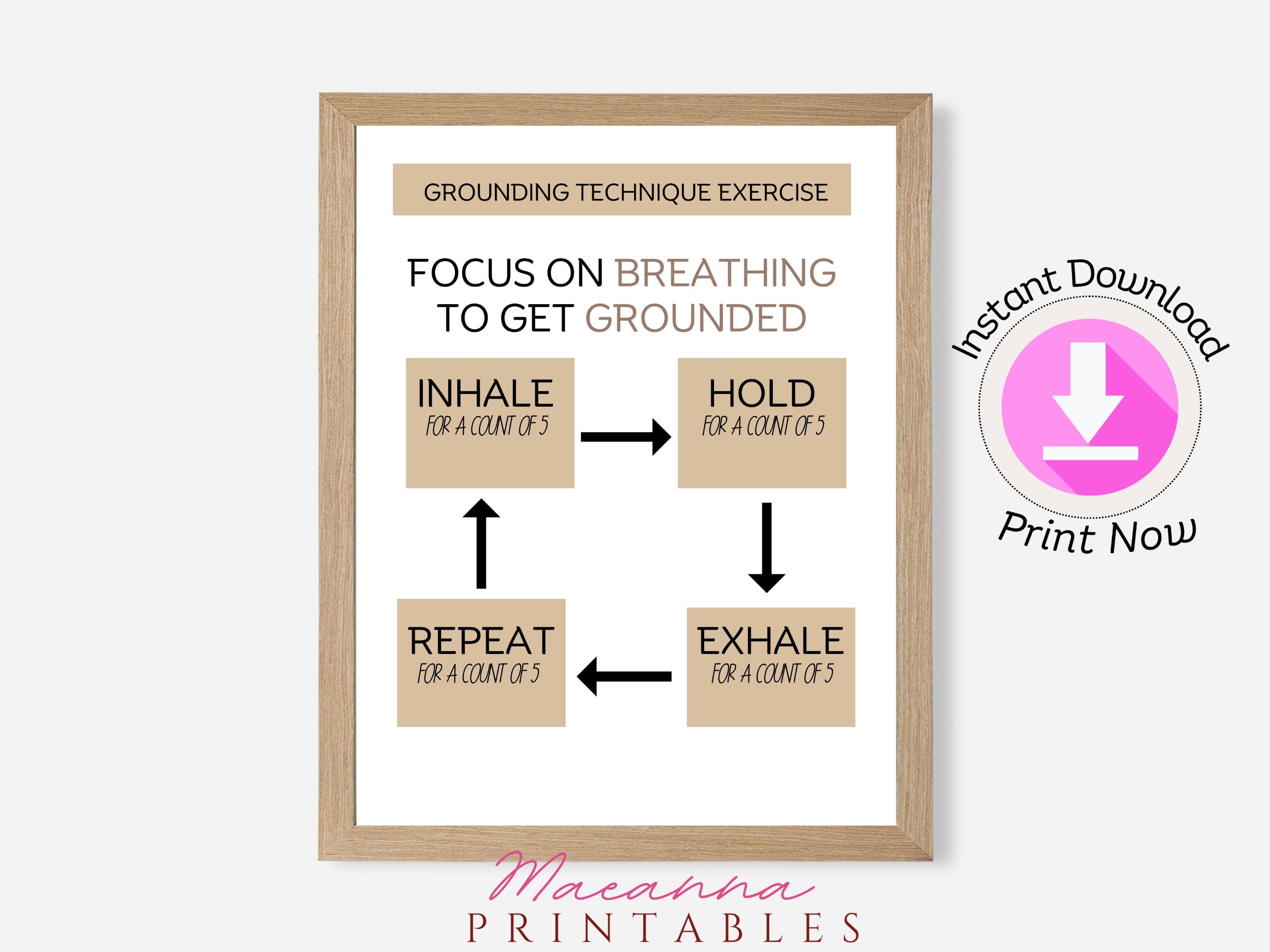 Grounding Technique Breathing Wall Art Printable - Mindfulness Decor ...