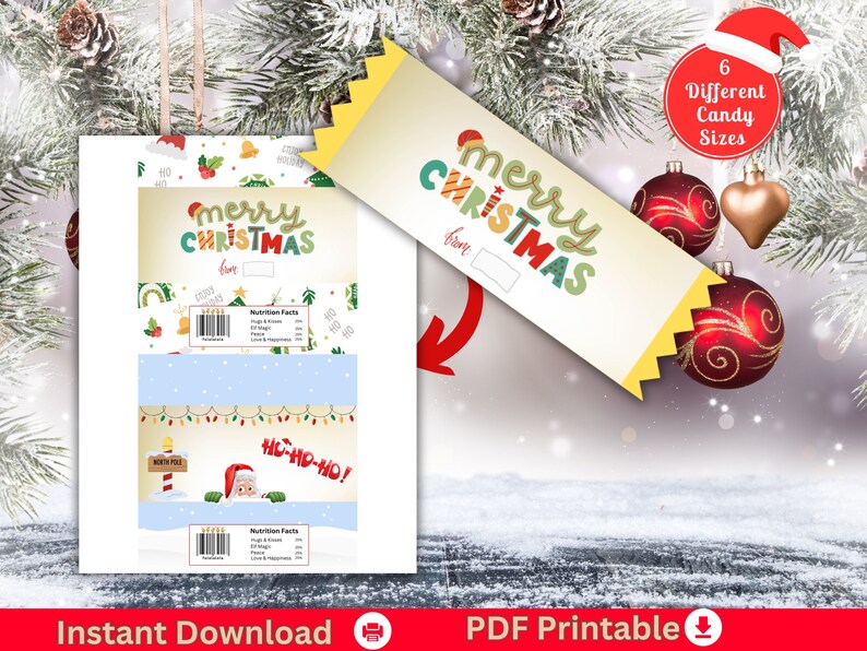 Printable Christmas Candy Wrapper Template Festive Holiday - Etsy