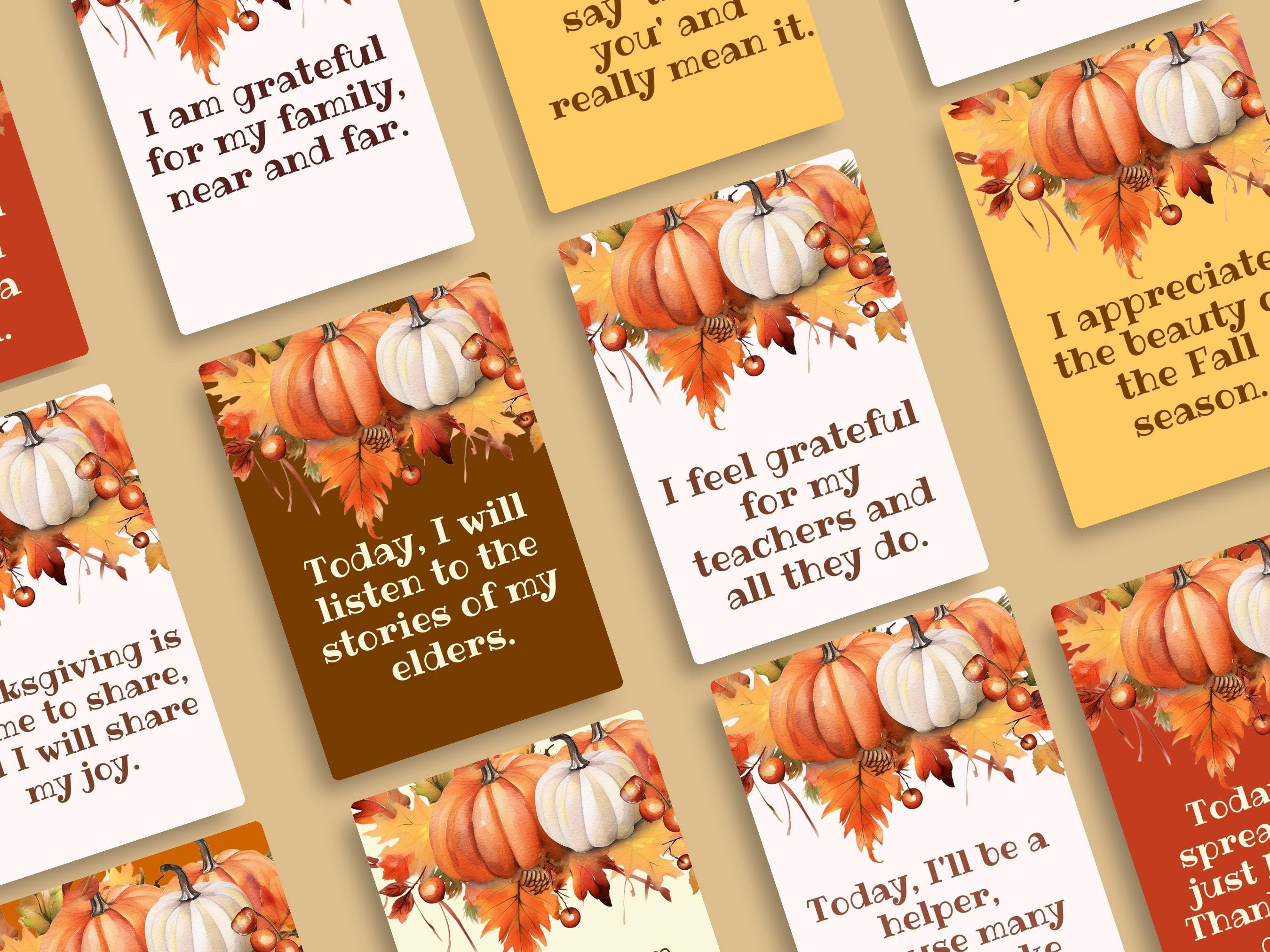 Printable Thanksgiving Affirmation Cards for Kids Set of 24, Festive ...