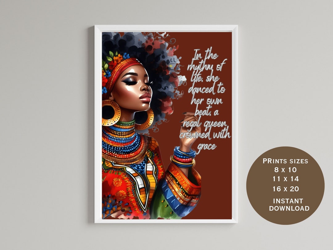 Vibrant African Queen Wall Art Set Set of 5 Prints Afro Woman Art Printable Melanin Magic Décor ...