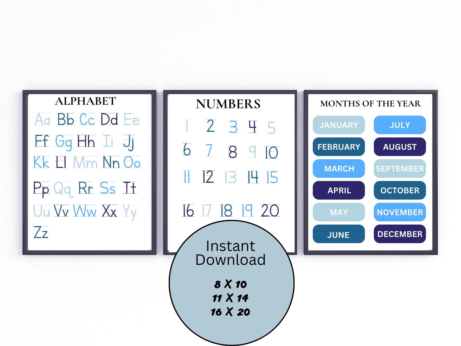 Educational Wall Art Printables Set | Alphabet, Numbers, Months, Days ...