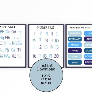 Educational Wall Art Printables Set | Alphabet, Numbers, Months, Days ...