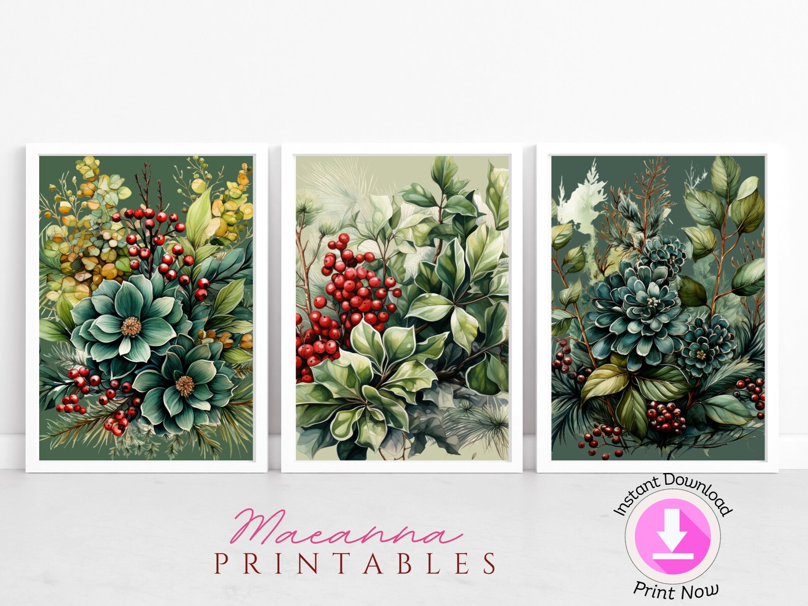Winter Botanical Prints - Christmas Plant Art Gallery Set of 6 ...