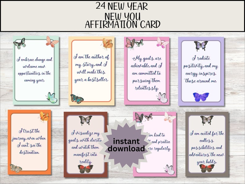 2024 New Year New Your Affirmation Cards| Positive Quotes | Digital ...