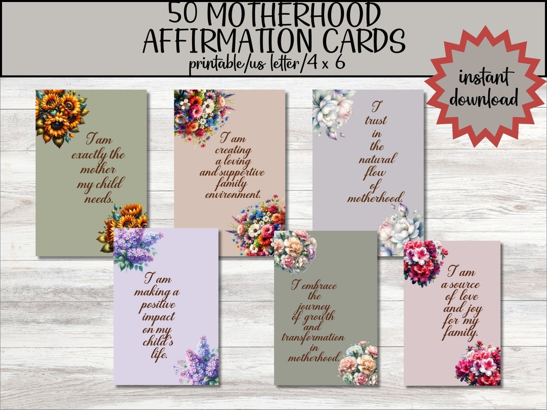 Floral Motherhood Affirmation Cards/set of 50/ Printable Mom ...