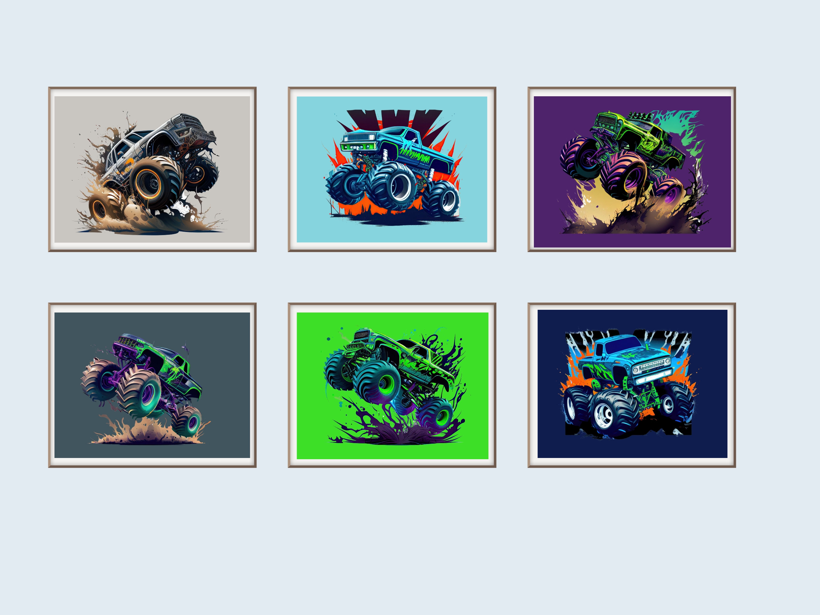 Set of 6 Monster Trucks Wall Art Printables for Boys-instant - Etsy