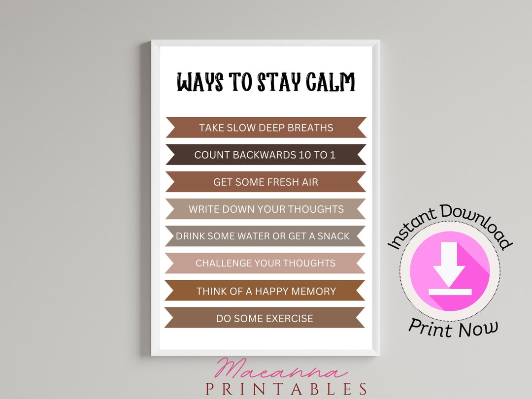 Ways to Stay Calm Poster- Ideal for Counselor & Therapy Office Decor ...