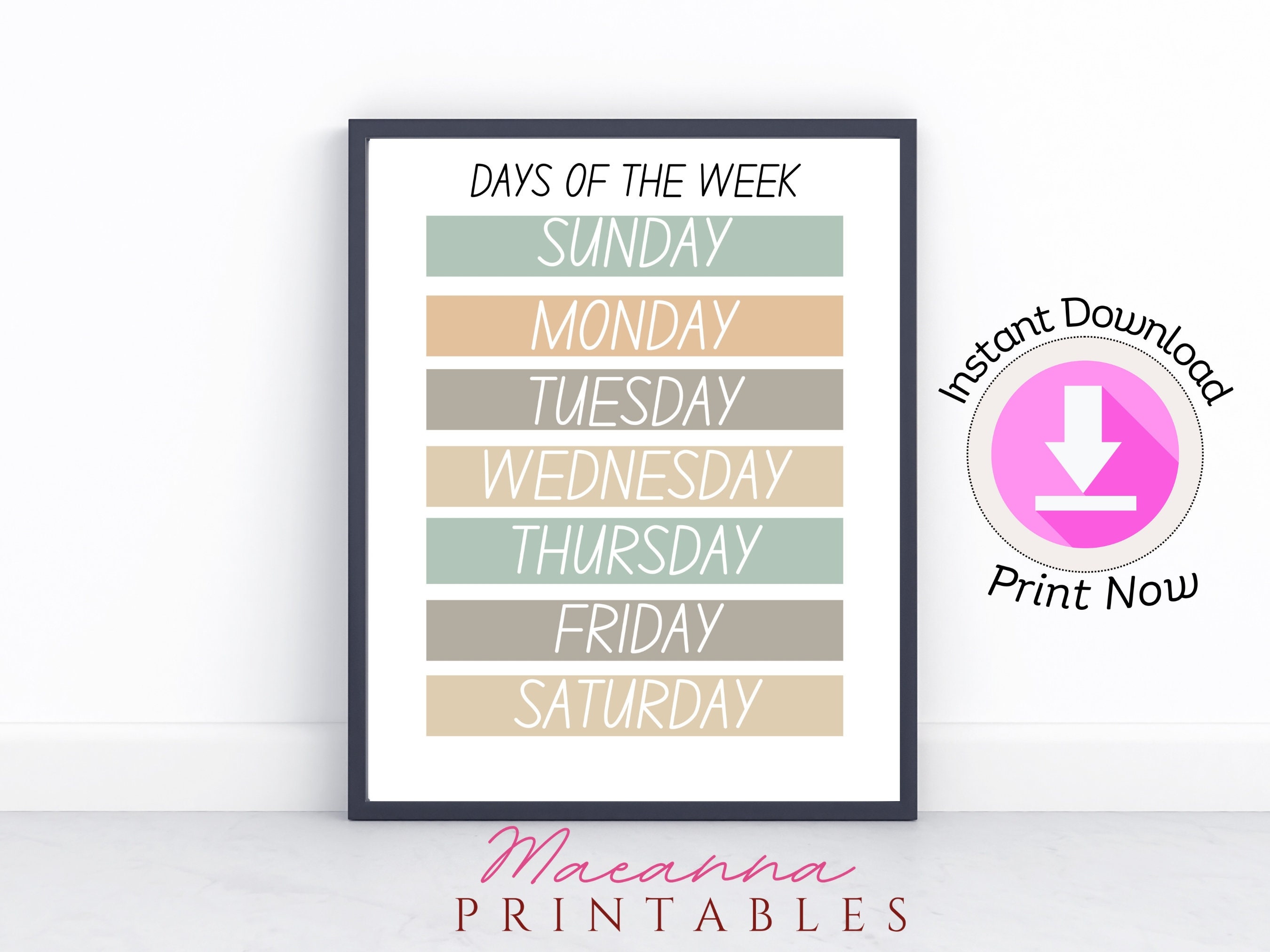Days of the Week Printable Educational Poster-for Classroom, Homeschool ...