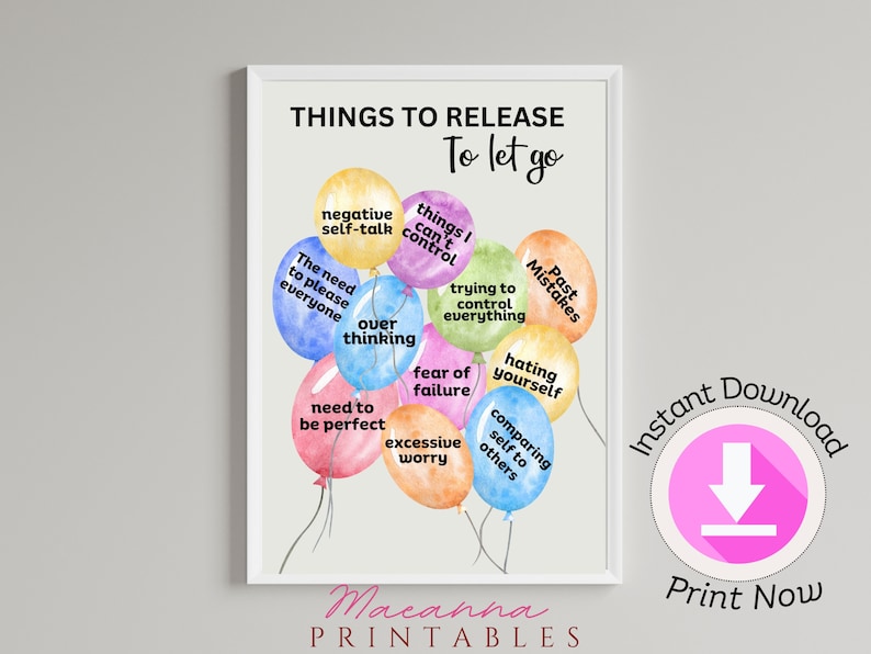 Printable Things to Release Poster: Wall Anxiety Quotes Printable ...