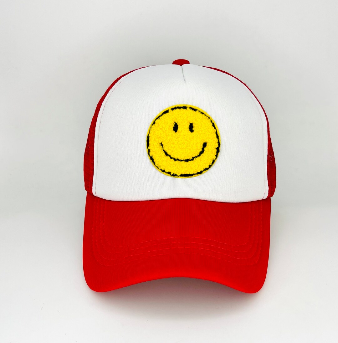 Smiley Face Trucker Hat, Smiley Face Cap, Smiley Face Patch Trucker Hat ...