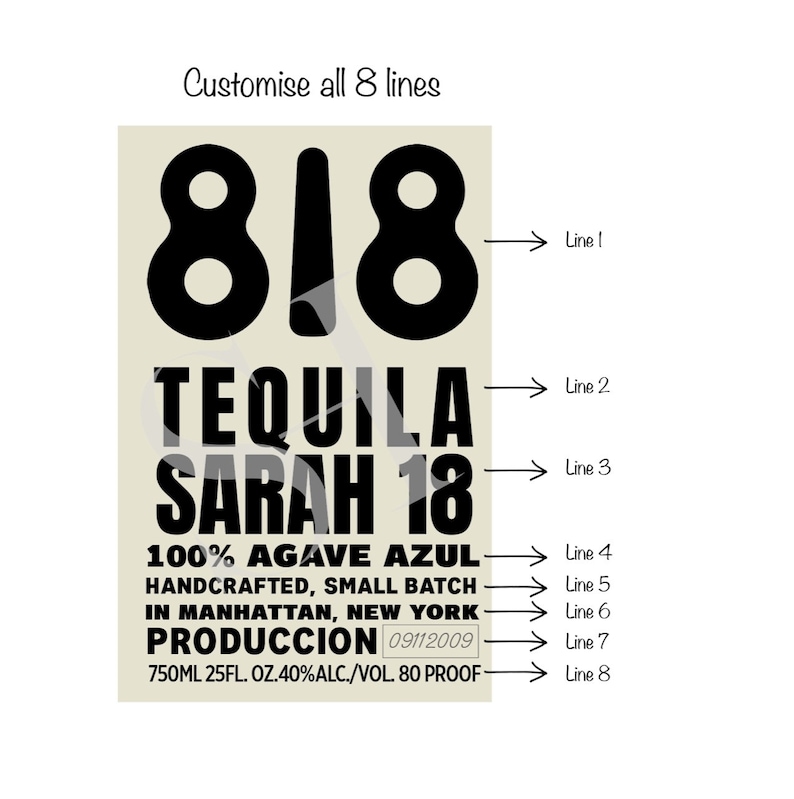Custom 818 Tequila Label, Printable, Digital Download, Tequila Bottle ...