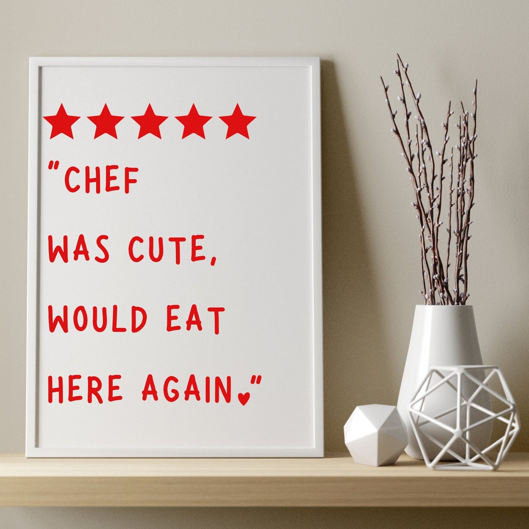 Five Star Chef Kitchen Sign, Retro Decor, Aesthetic Print, Trendy Wall ...