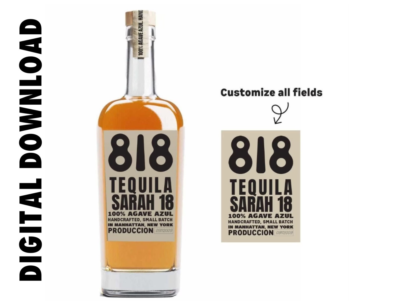 Custom 818 Tequila Label, Printable, Digital Download, Tequila Bottle ...