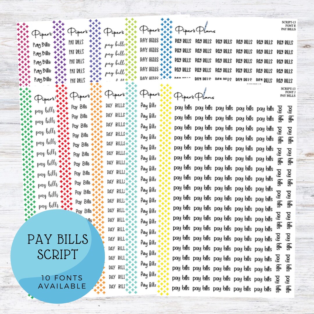 Script-13 || PAY BILLS - 10 Font Options - Etsy