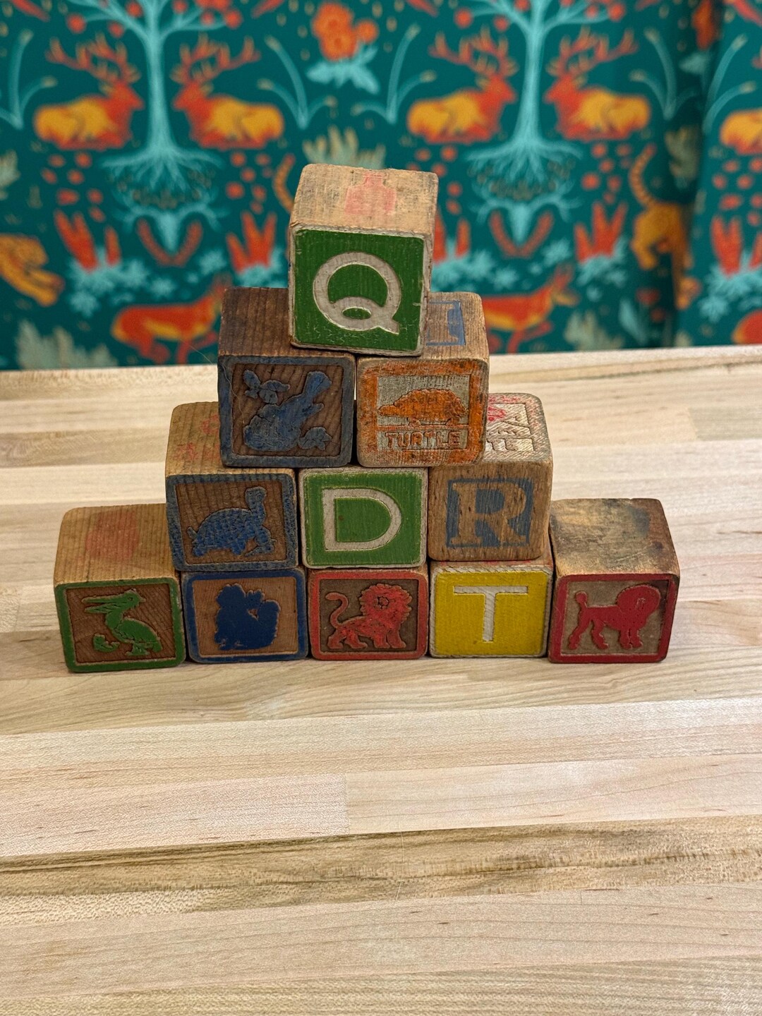 Vintage Wooden Animal Alphabet Blocks Set of 11 - Etsy