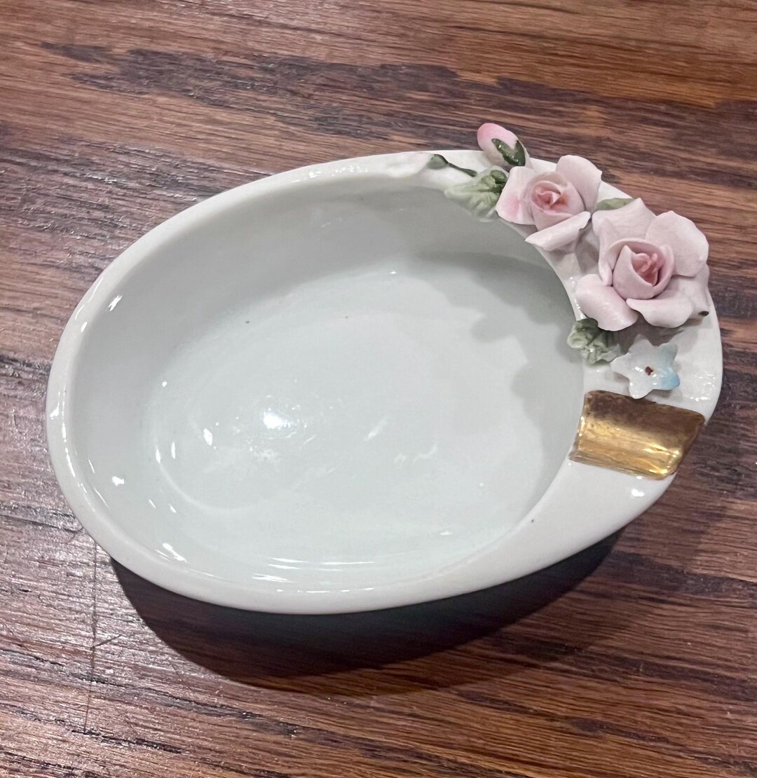 Vintage Lefton China Oval Ashtray With Raised Roses 1196 - Etsy