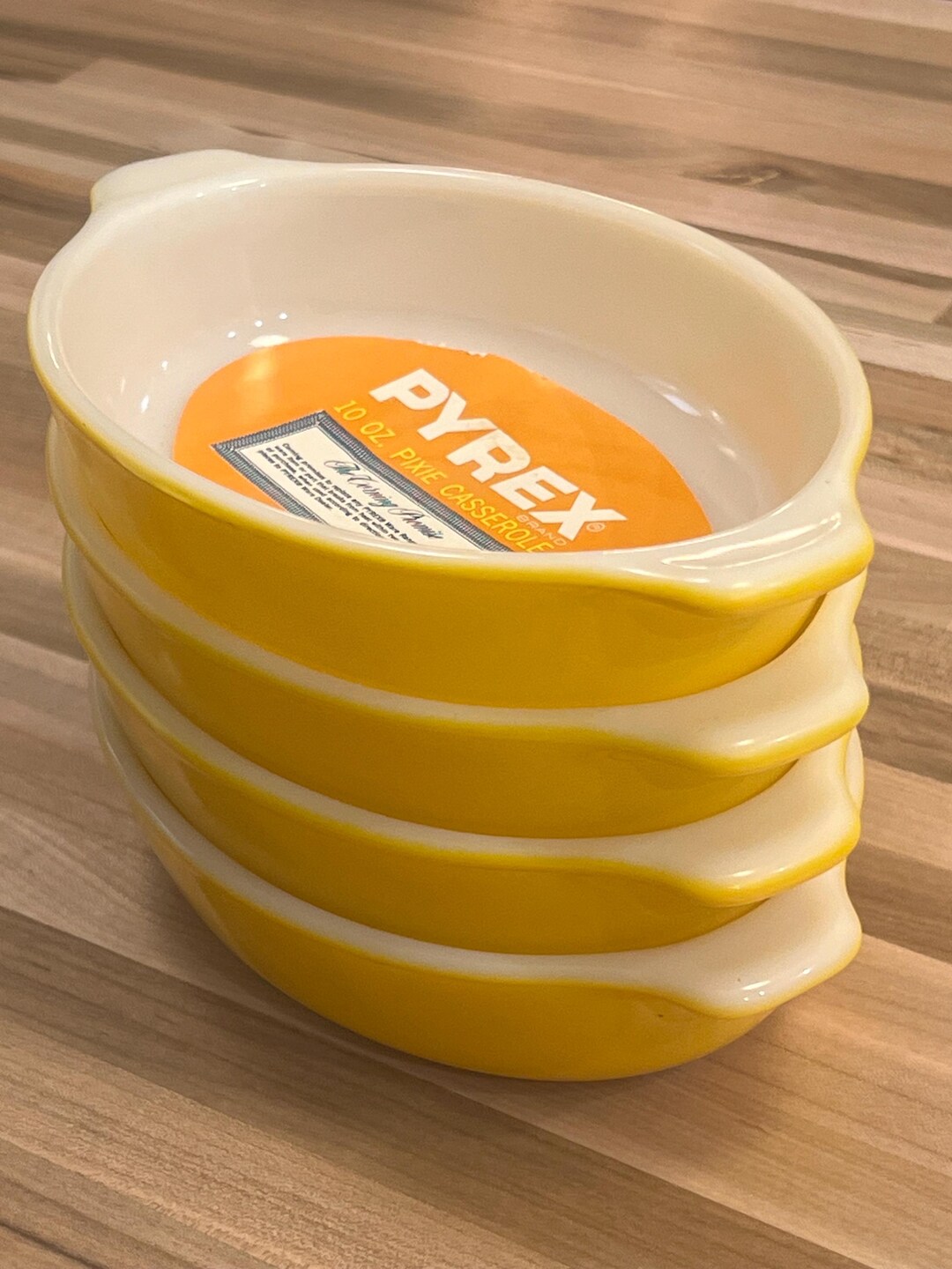 Vintage Yellow Pyrex Pixie 700 10 Oz. Casserole New Old Stock 4 ...