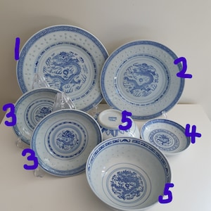 Vintage Chinese Open Carved Rice Grain Porcelain Blue and White Plates ...
