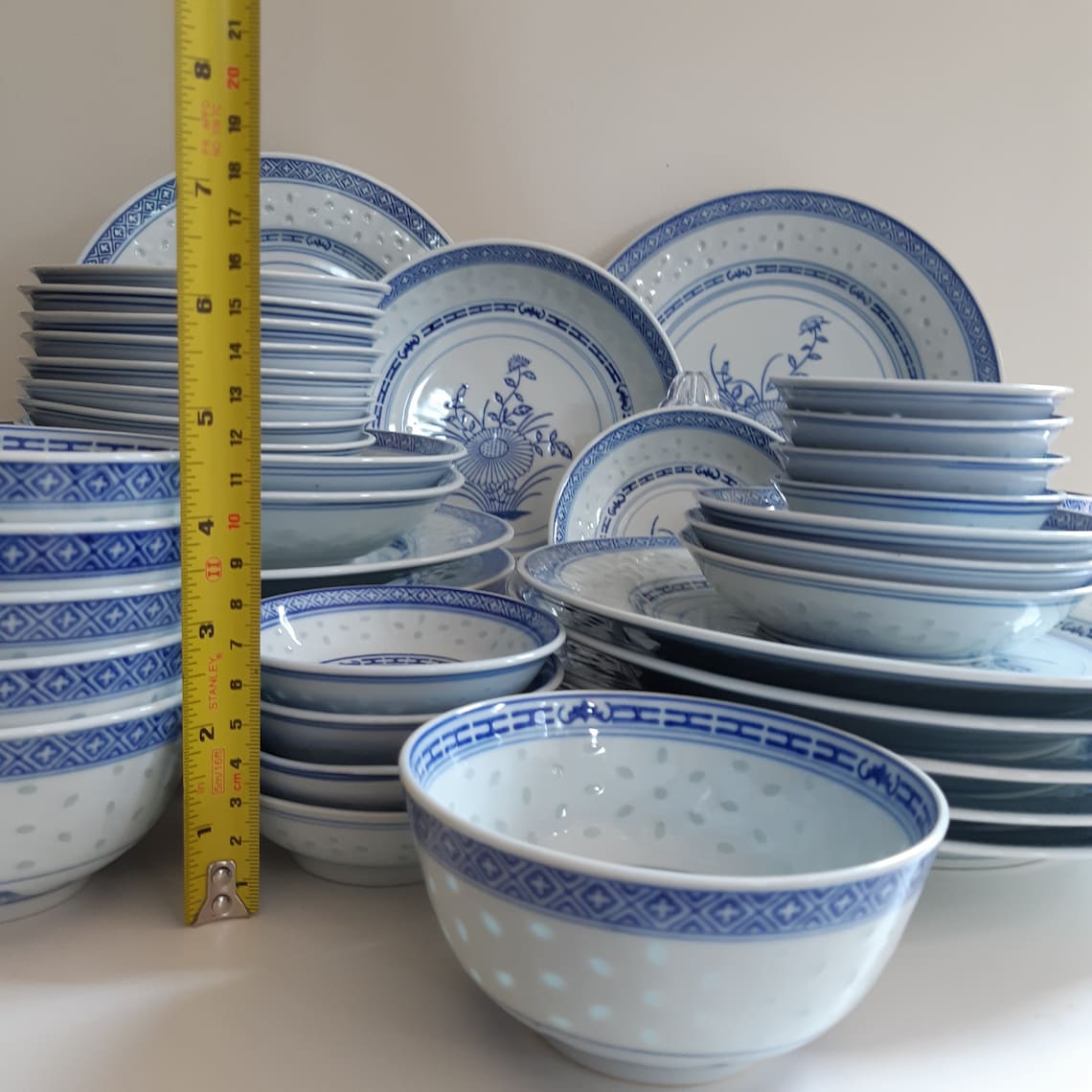 Vintage Chinese Open Carved Rice Grain Porcelain Blue and White ...
