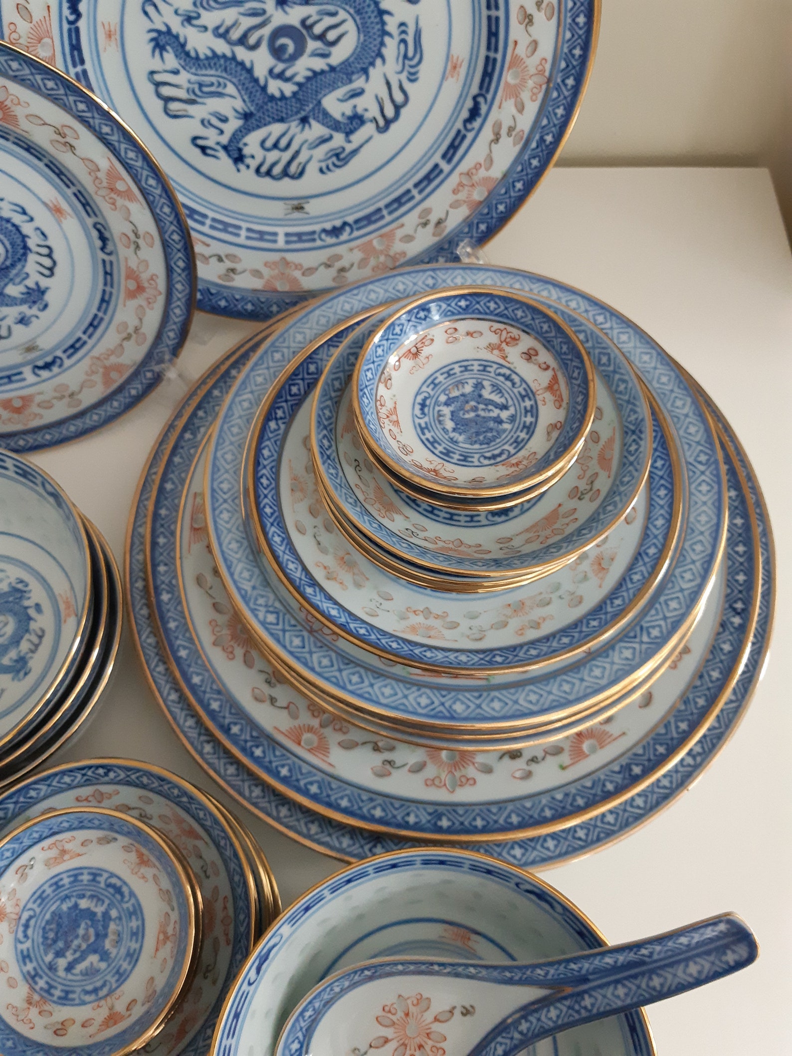 Vintage Chinese Rice Grain Porcelain Blue and White Dragon - Etsy