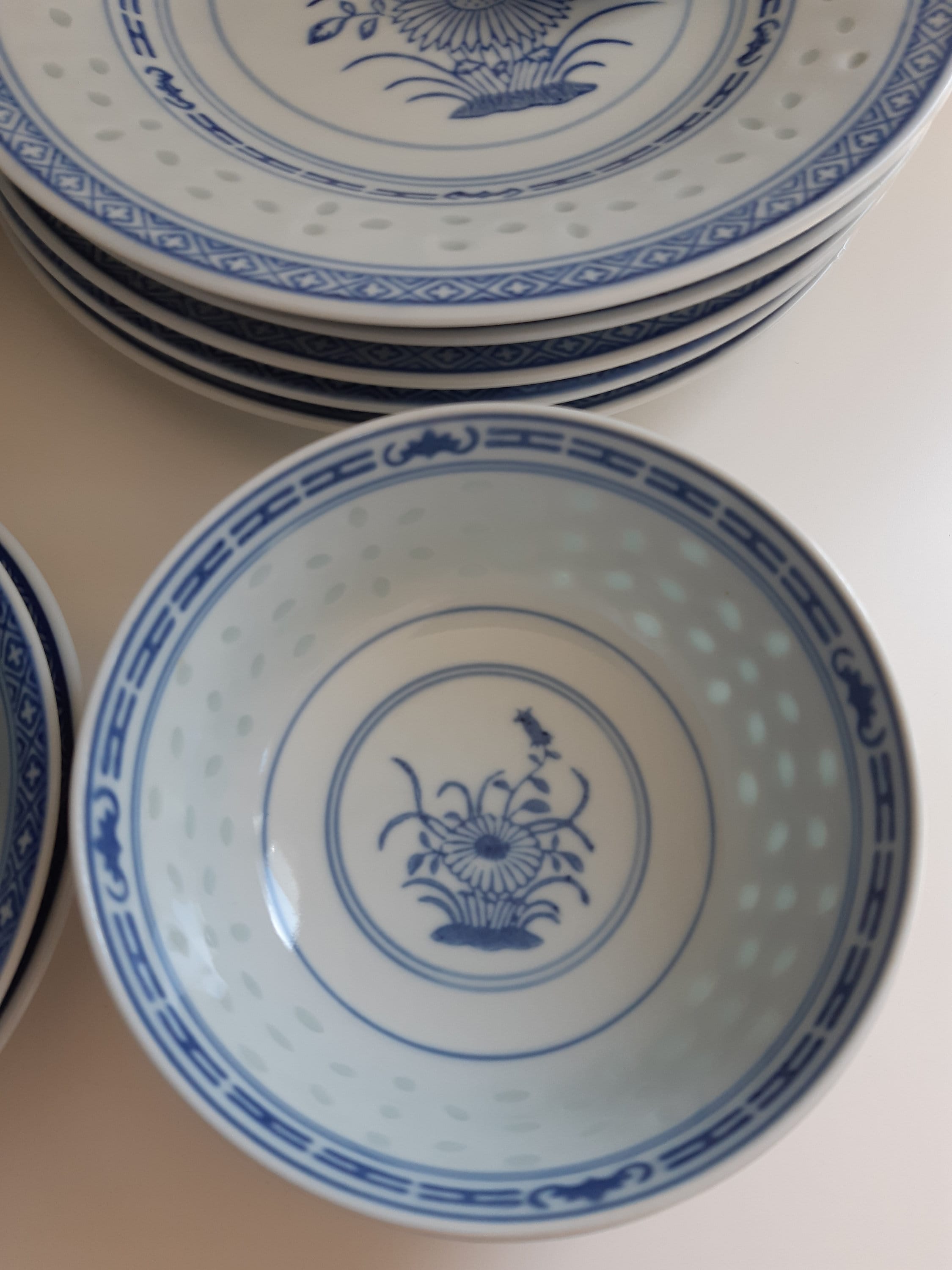 Vintage Chinese Open Carved Rice Grain Porcelain Blue and White ...