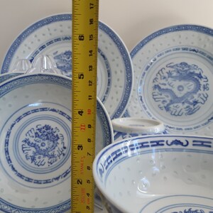 Vintage Chinese Open Carved Rice Grain Porcelain Blue and White Plates ...