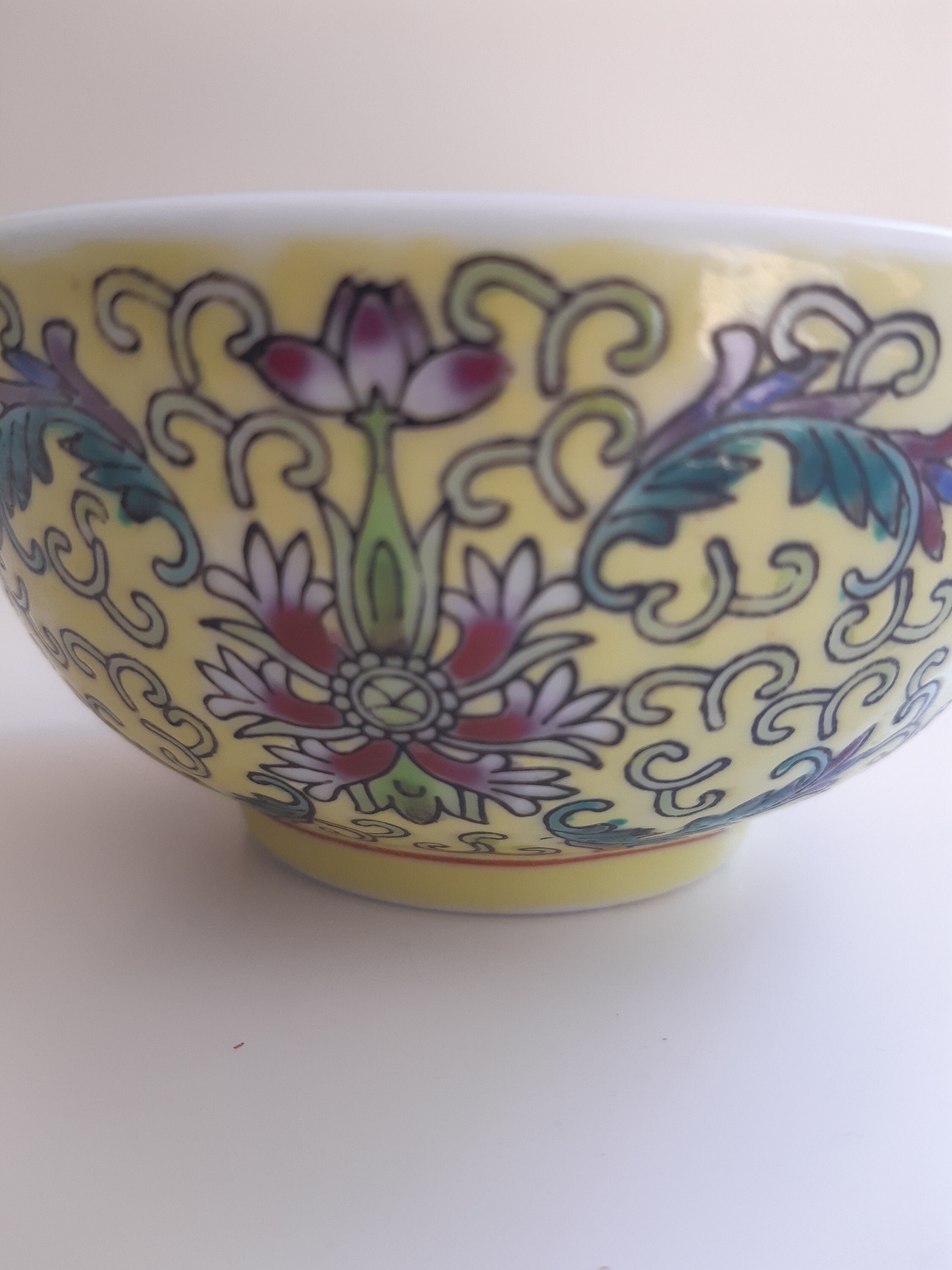 Vintage Chinese Yellow Mun Shou Longevity Famille Rose Bowls, Rose ...
