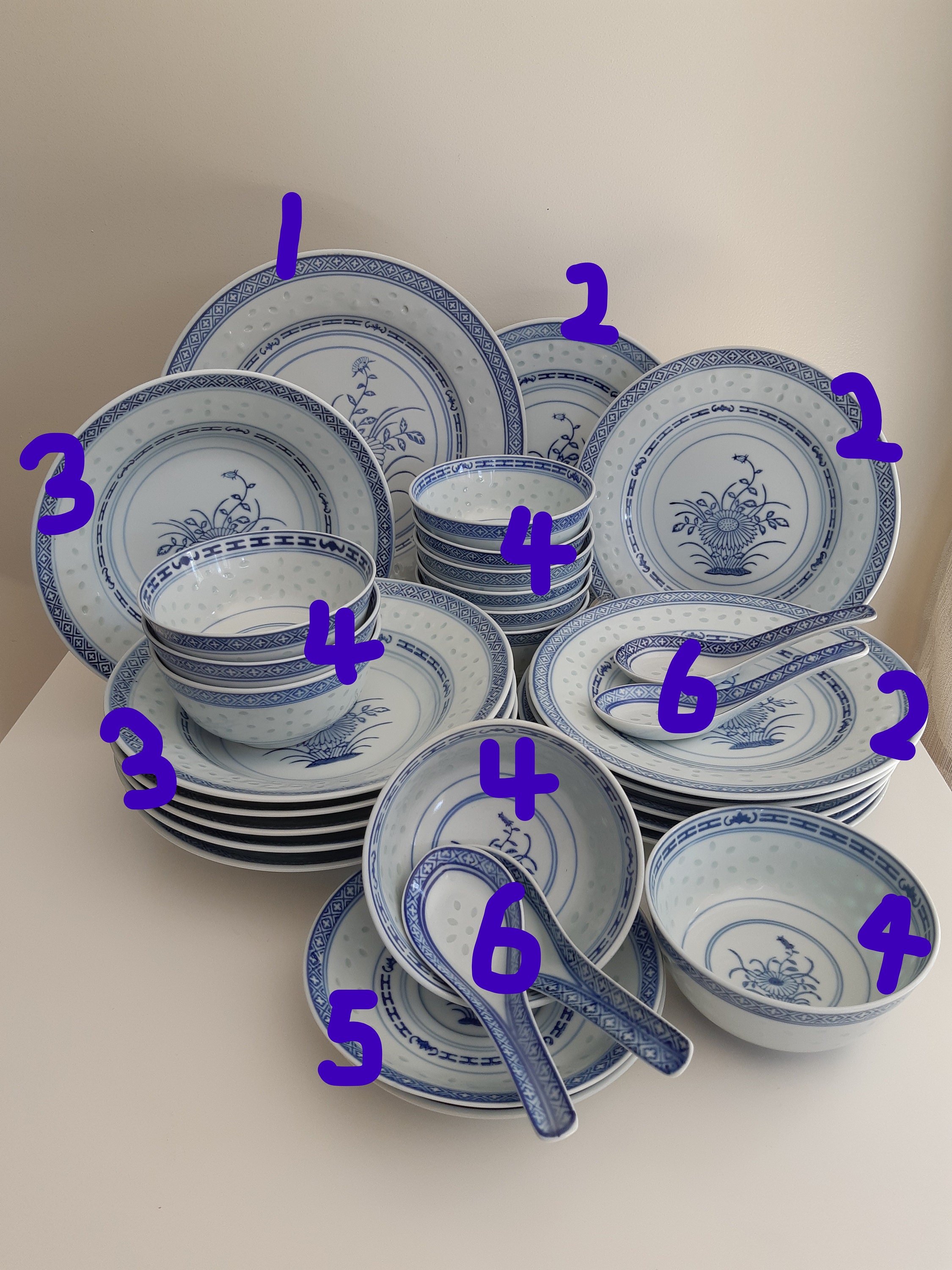 Vintage Chinese Open Carved Rice Grain Porcelain Blue and White ...