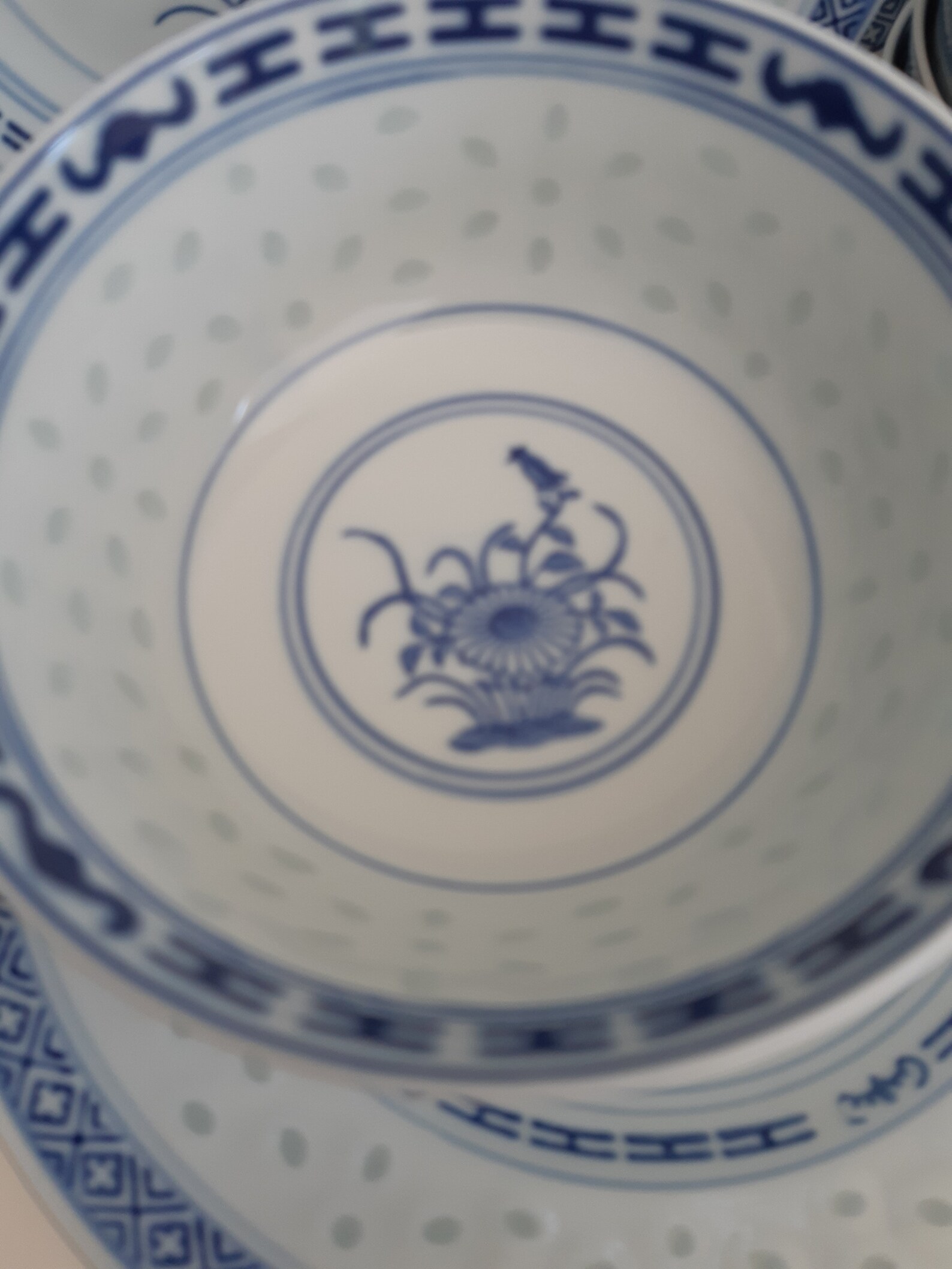 Vintage Chinese Open Carved Rice Grain Porcelain Blue and White ...