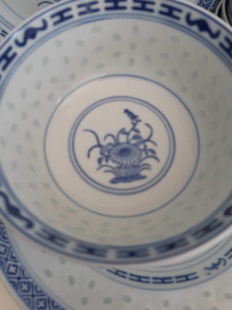 Vintage Chinese Open Carved Rice Grain Porcelain Blue and White ...