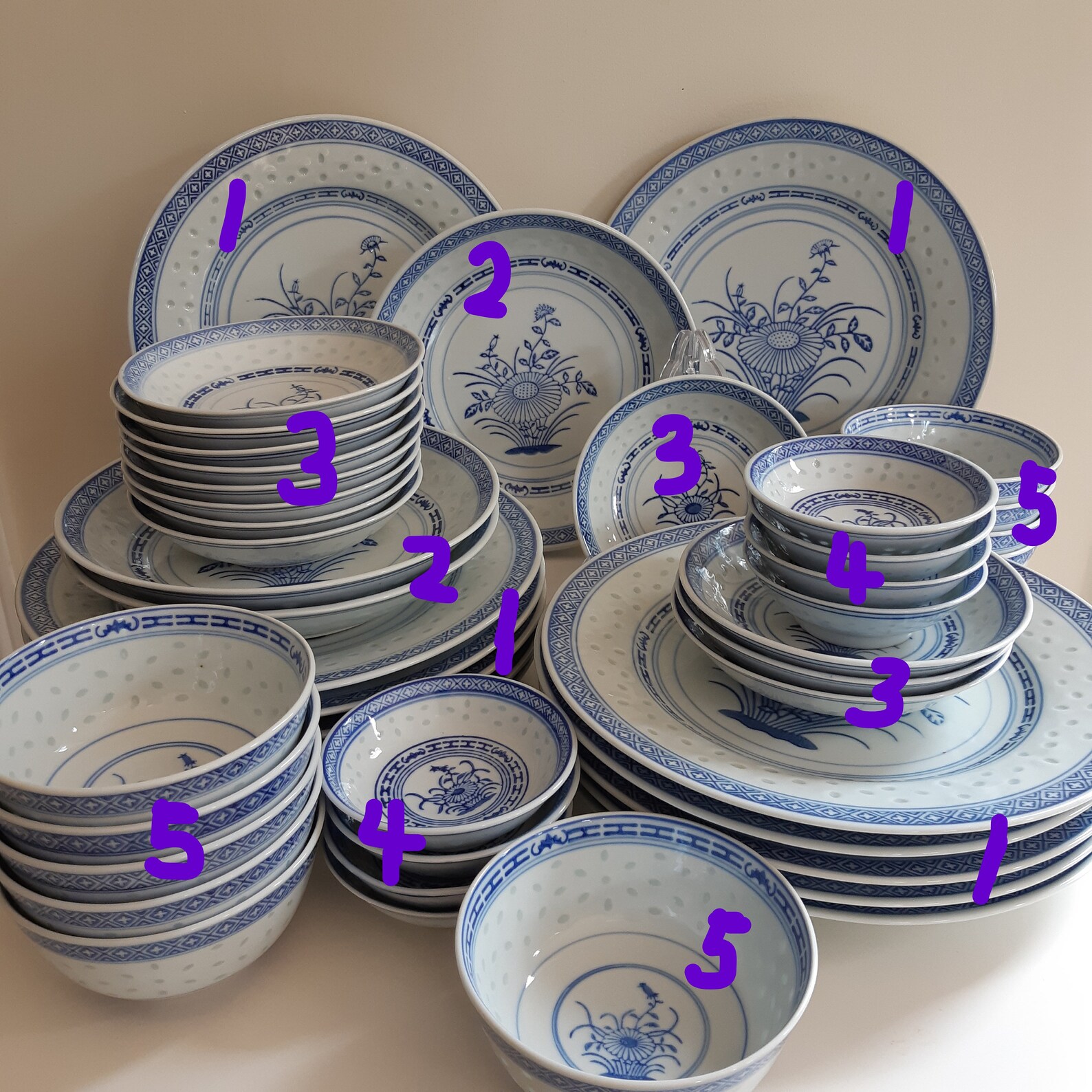 Vintage Chinese Open Carved Rice Grain Porcelain Blue and White ...