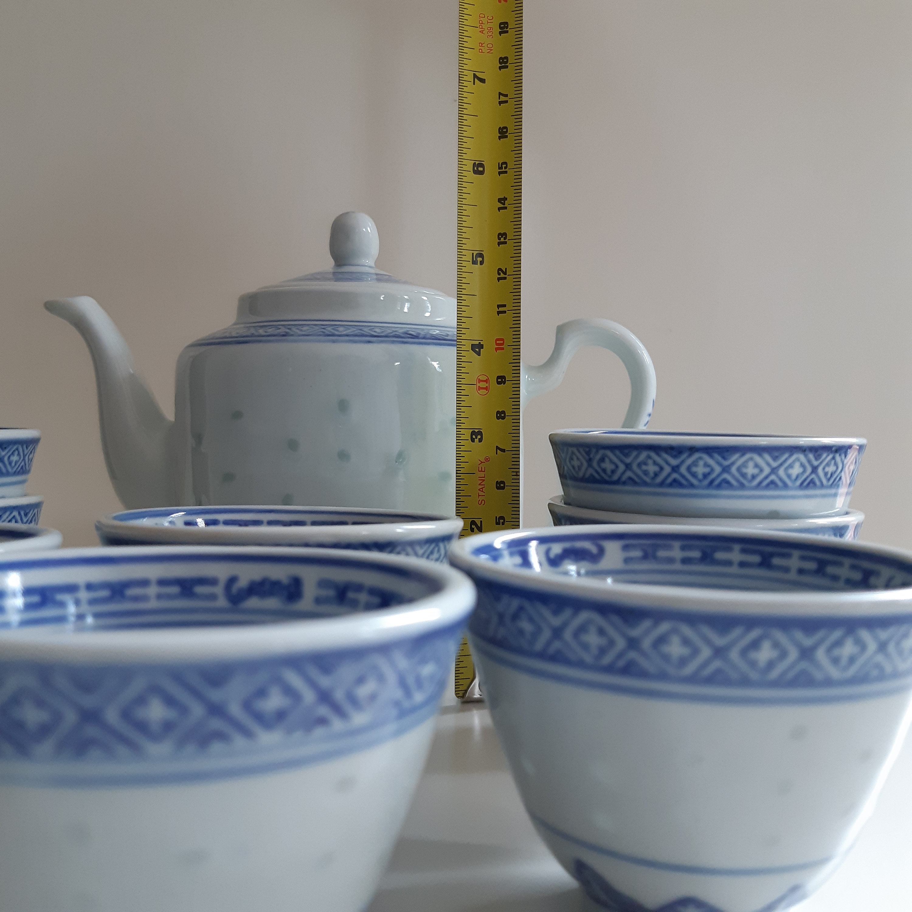 Vintage Chinese Rice Grain Porcelain Teapot and 8 Cups With Dragon ...