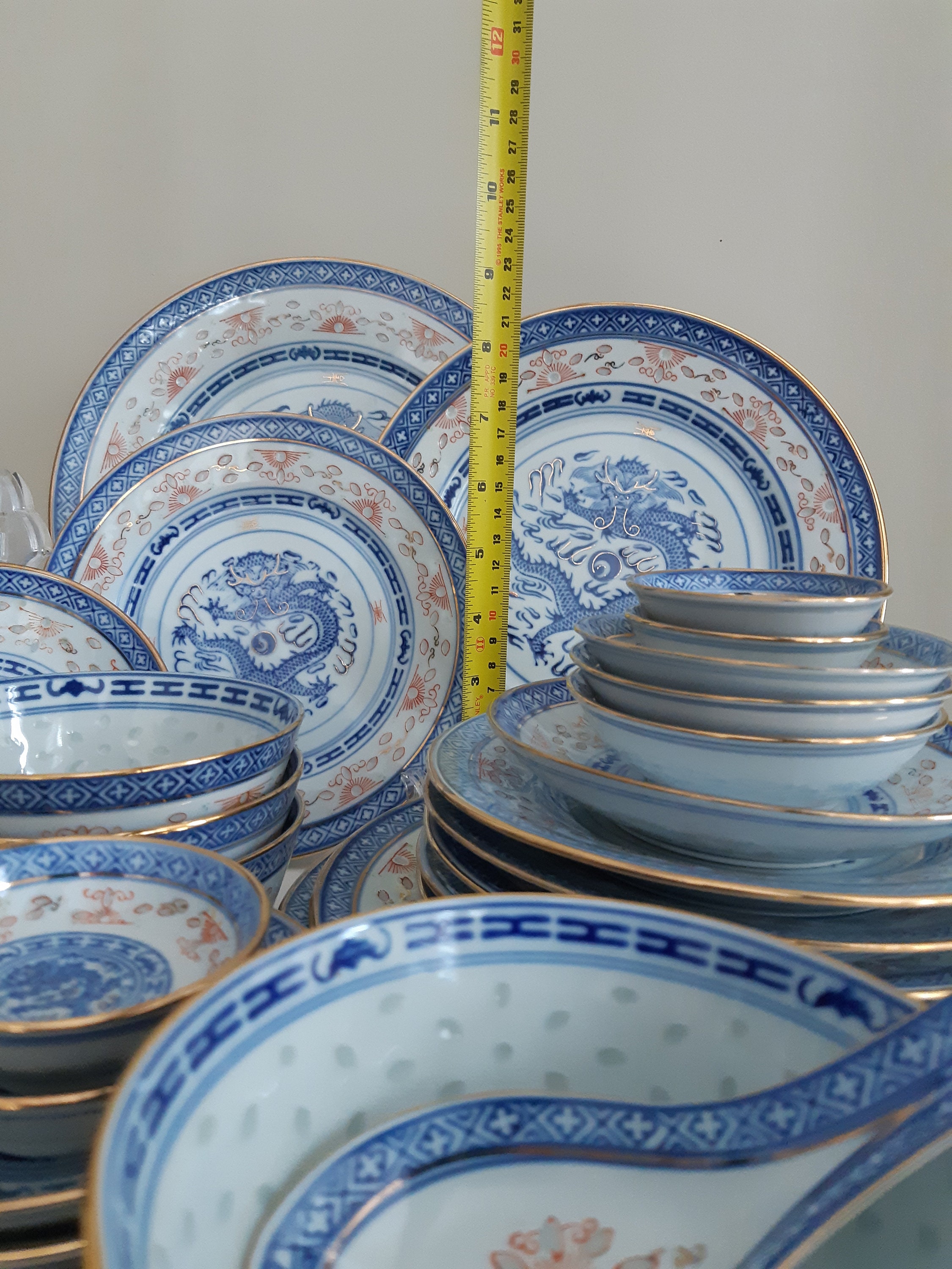 Vintage Chinese Rice Grain Porcelain Blue and White Dragon - Etsy