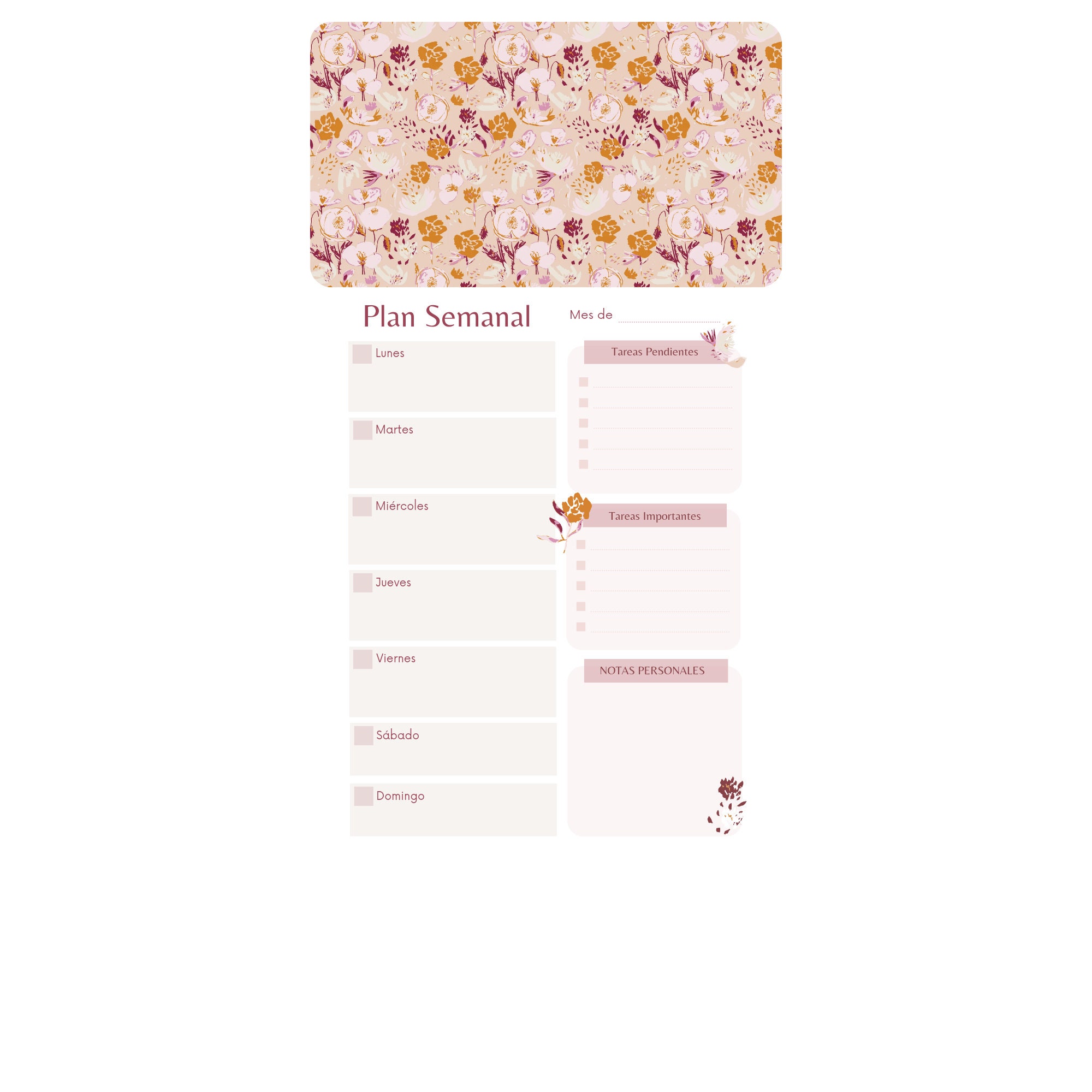 FLORAL WEEKLY PLANNER - Etsy