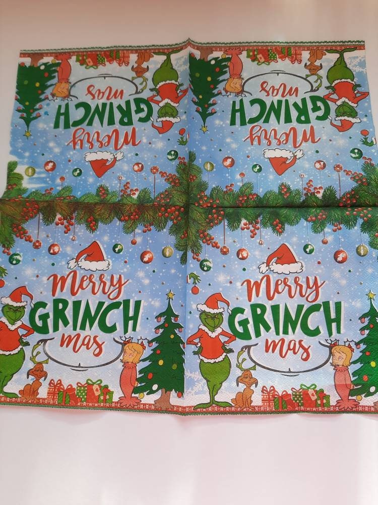 Set of 6 Napkins for Decoupage | Grinch, Elf, & Buffalo Check Christmas ...