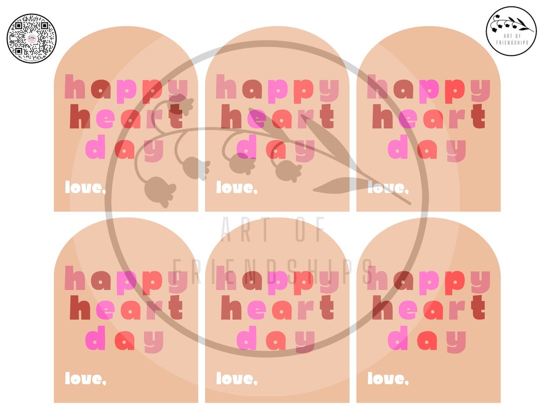 HAPPY HEART DAY, Printable Valentines Cards And/or Tags! Digital Item ...