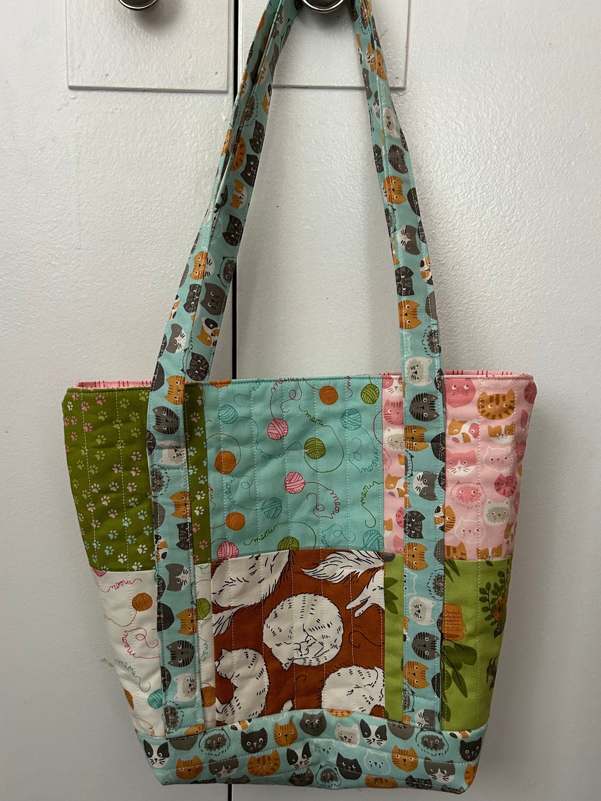 Handmade Kitten Totebag/quilted Patchwork Tote/cat Tote Bag/teal and ...