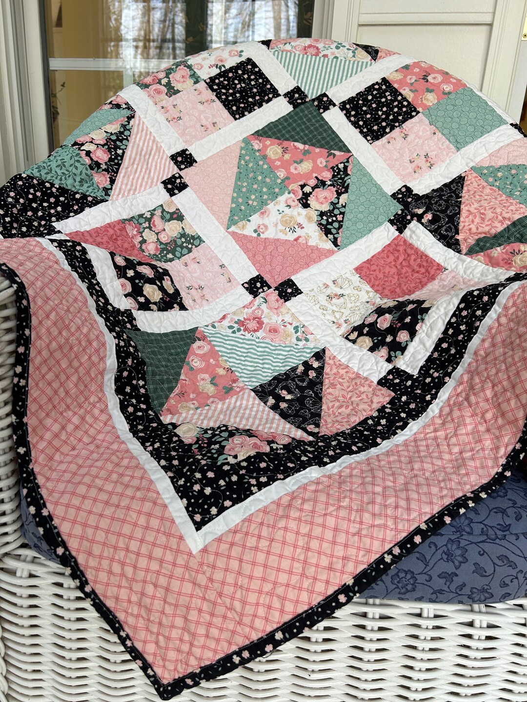 Rose Panes Handmade Quilt Throw Quilt Floral Quilt Quilt for Sale Large ...