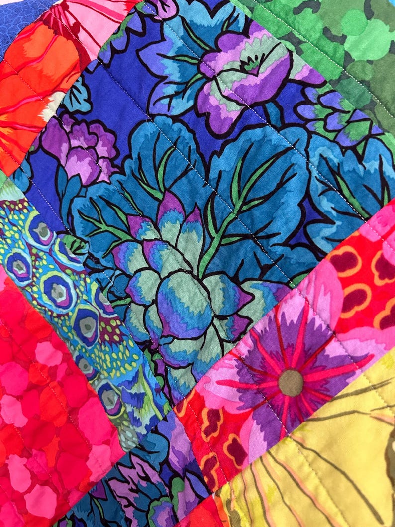Handmade Quilt Rainbow Patchwork : Handmade Throw, Vibrant Kaffe ...