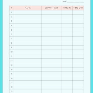 Daily Sign in Sheet Template, Printable, Instant Download for Personal ...