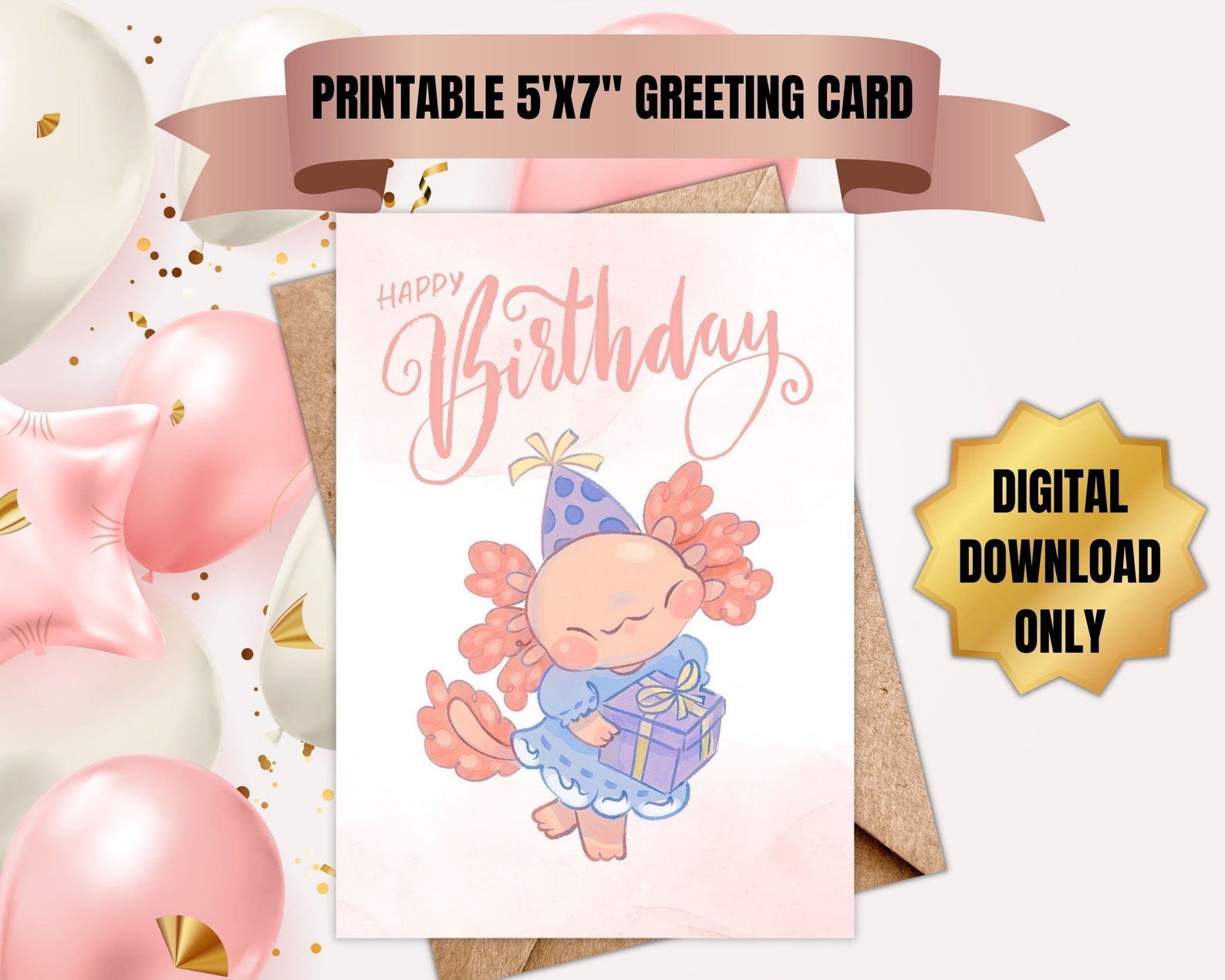 Printable Axolotl Birthday Card - Happy Birthday Card - Instant ...