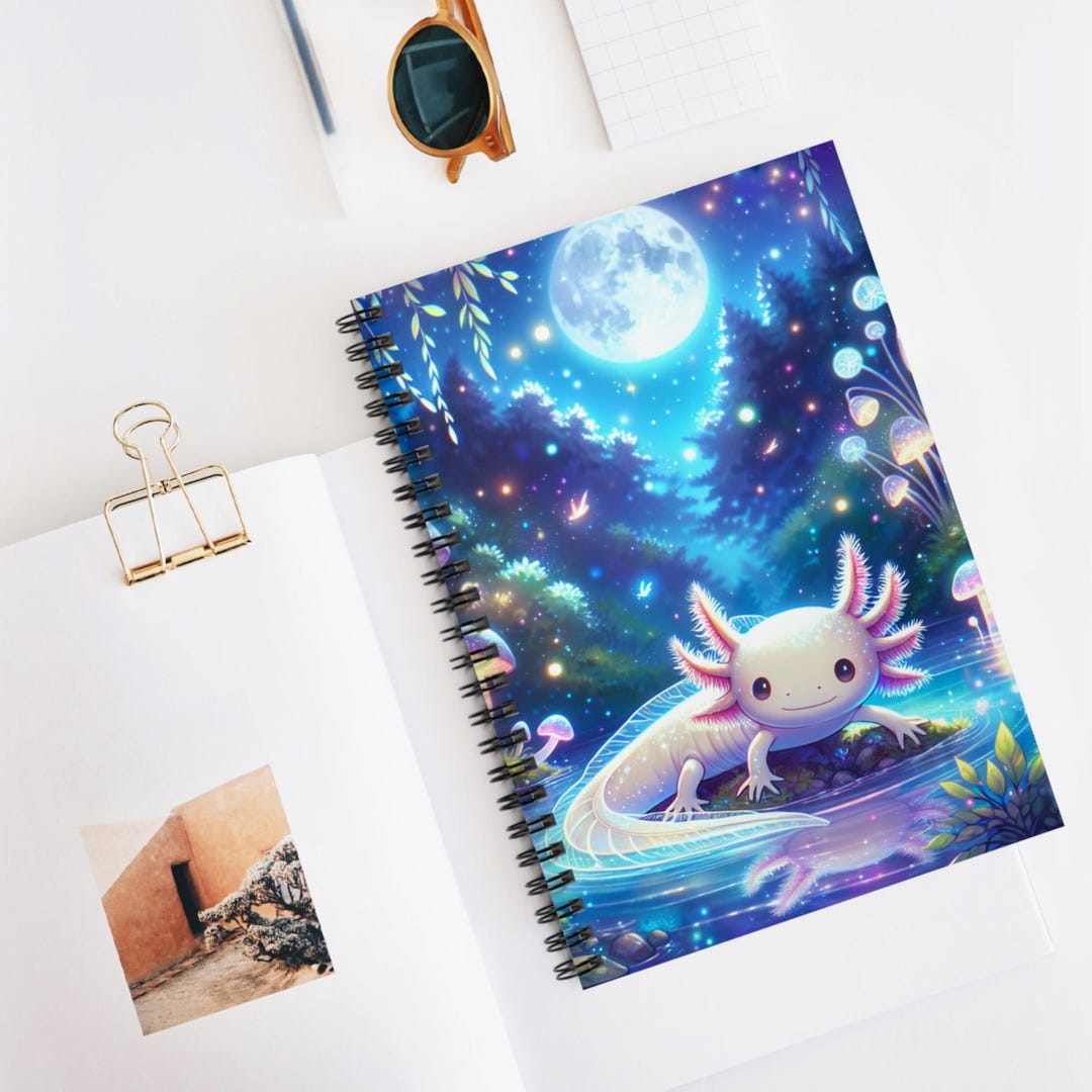 Spiral Notebook - Axolotl in Mythical Fairytale Forest at Night, Ruled ...