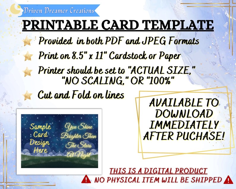 Printable Greeting Card Starry Night You Shine Brighter Than the Stars ...