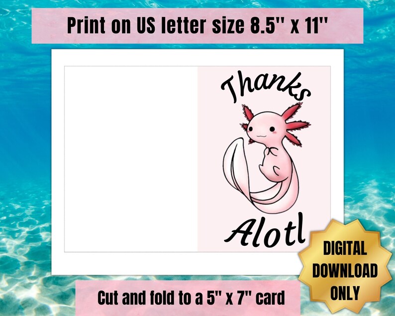 Printable Thanks Alotl Greeting Card - Etsy