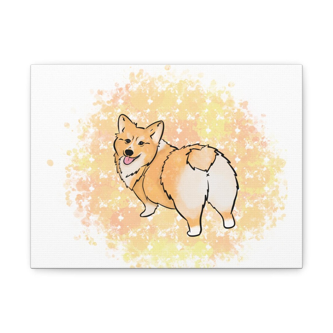 Cute Corgi Drawing, Horizontal Wall Decor for Corgi Lovers, Stretched ...
