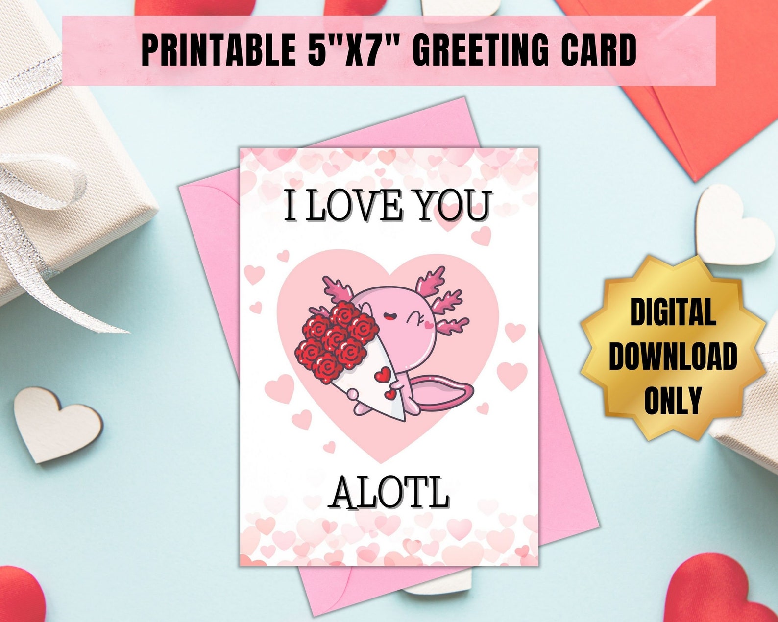 Printable I Love You Alotl Axolotl Greeting Card - Etsy